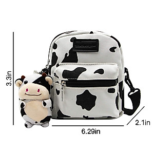 Cow Print Canvas Crossbody Purse Cute Animal Shoulder Handbag Phone Bag with Plush Pendant for Women Girls Kids