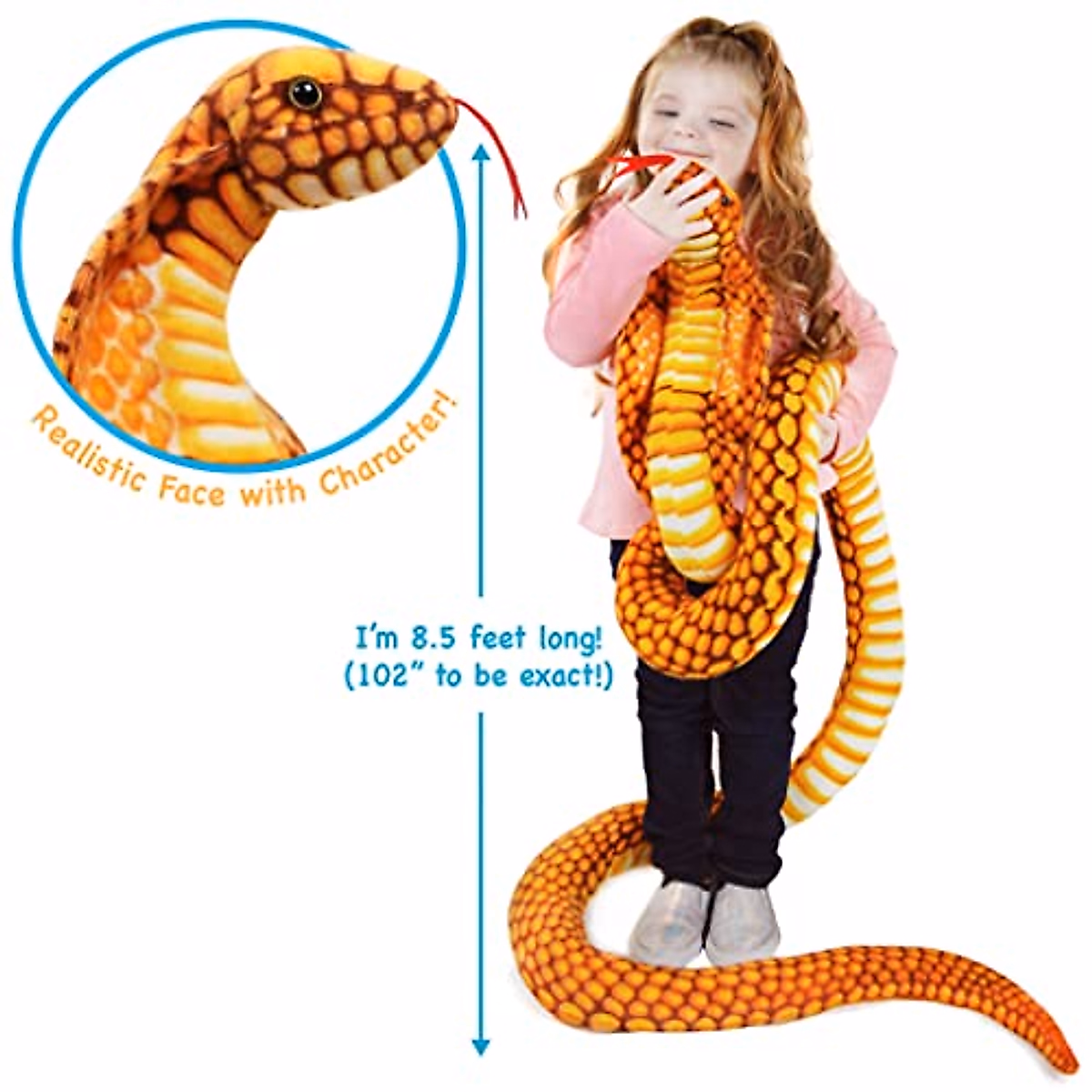 VIAHART Qamra The Queen Cobra - 102 Inch Stuffed Animal Plush - by Tiger Tale Toys