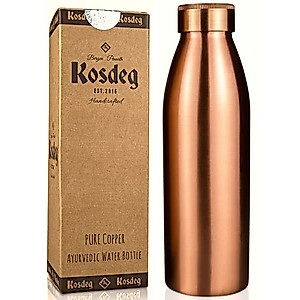 Copper Water Bottle - Kosdeg - 24oz - A Handcrafted Leak Proof Ayurvedic Pure Copper Vessel For Drinking- Drink More Water, Lower Your Sugar Intake and Enjoy The Health Benefits Immediately…