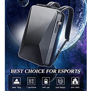 Gaming Laptop Backpack with USB Charging Port TSA Lock for Men,Hard Shell Expandable Business Backpack Fits 17.3 Inch Notebook Computer，black