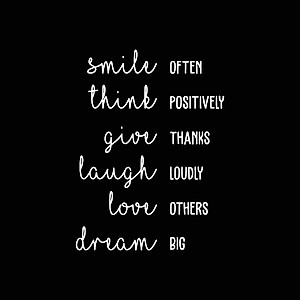 Vinyl Wall Art Decal - Smile Think Give Laugh Love Dream - 30" x 22" - Modern Motivational Positive Quote Sticker Design for Girls Bedroom Closet Home Office Kids Room Classroom Decor (White) (White)