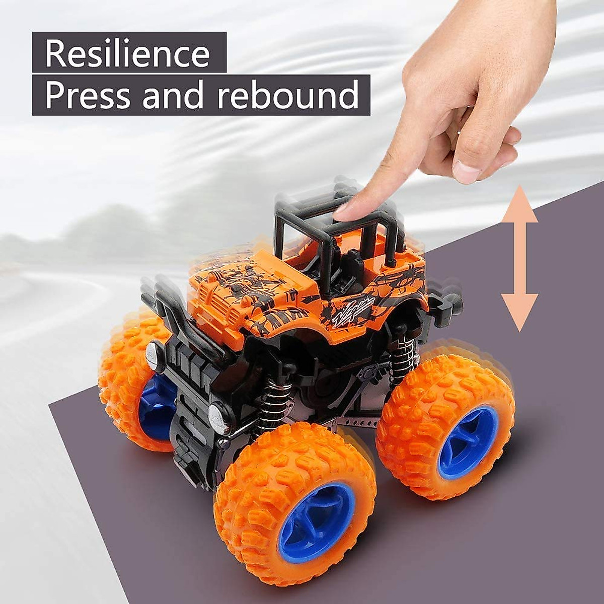 WOCY 2 Pack Monster Trucks Toys for Boys,Pull Back Cars,Friction Powered Toys Cars for Toddlers as Gifts for 3-12 Years Old Boys & Girls (Purple and Orange)