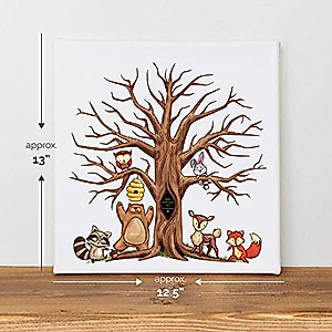 Fingerprint Tree Canvas - The Alternative to A Baby Shower Guest Book - with 25 Complimentary Good Advice Cards & Ink, Woodland