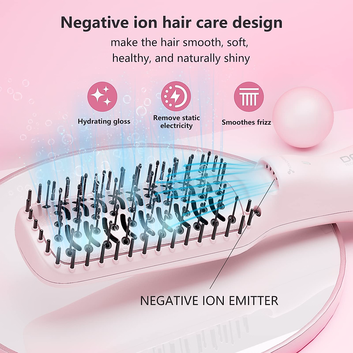DAN Technology Hair Dryer, Negative Ion 3 in 1 Paddle Brush Dryer & Styler, Pink, 600W, for Damaged Hair, with 2 Speeds, 3 Heating Settings, Nylon Material, ALCI Safety Plug, [IN] Hair Care or Beauty