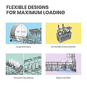 COMFEE’ Countertop Dishwasher, Energy Star Portable Dishwasher, 6 Place Settings, Mini Dishwasher with 8 Washing Programs, Speed, Baby-Care, ECO& Glass, Dish Washer for Dorm, RV& Apartment, Black