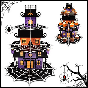 ABTOLS Halloween Cupcake Stand, 3-Tier Castle Cupcake Stand Tower, Black Purple Halloween Cardboard Dessert Holder, Durable Cupcake Tower for Halloween Decoration Birthday Party Supplies
