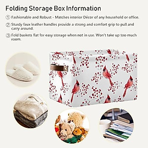 Cute Red Birds Storage Basket Bins Collapsible Toy Storage Bins with Handles Laundry Baskets for Home Boys Girls Office Closet Shelf Nursery Baskets,2 pcs