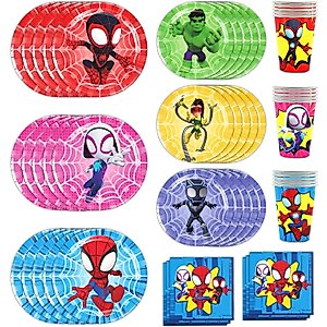 120Pcs Spidey Birthday Decorations, 60 Plates, 30 Napkins and 30 Cups for Spider Birthday Party Supplies
