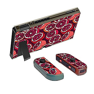 Dockable Case Compatible with Switch Console and Joy-Con Controller, Patterned ( Pomegranate Pattern ) Protective Case Cover with Tempered Glass Screen