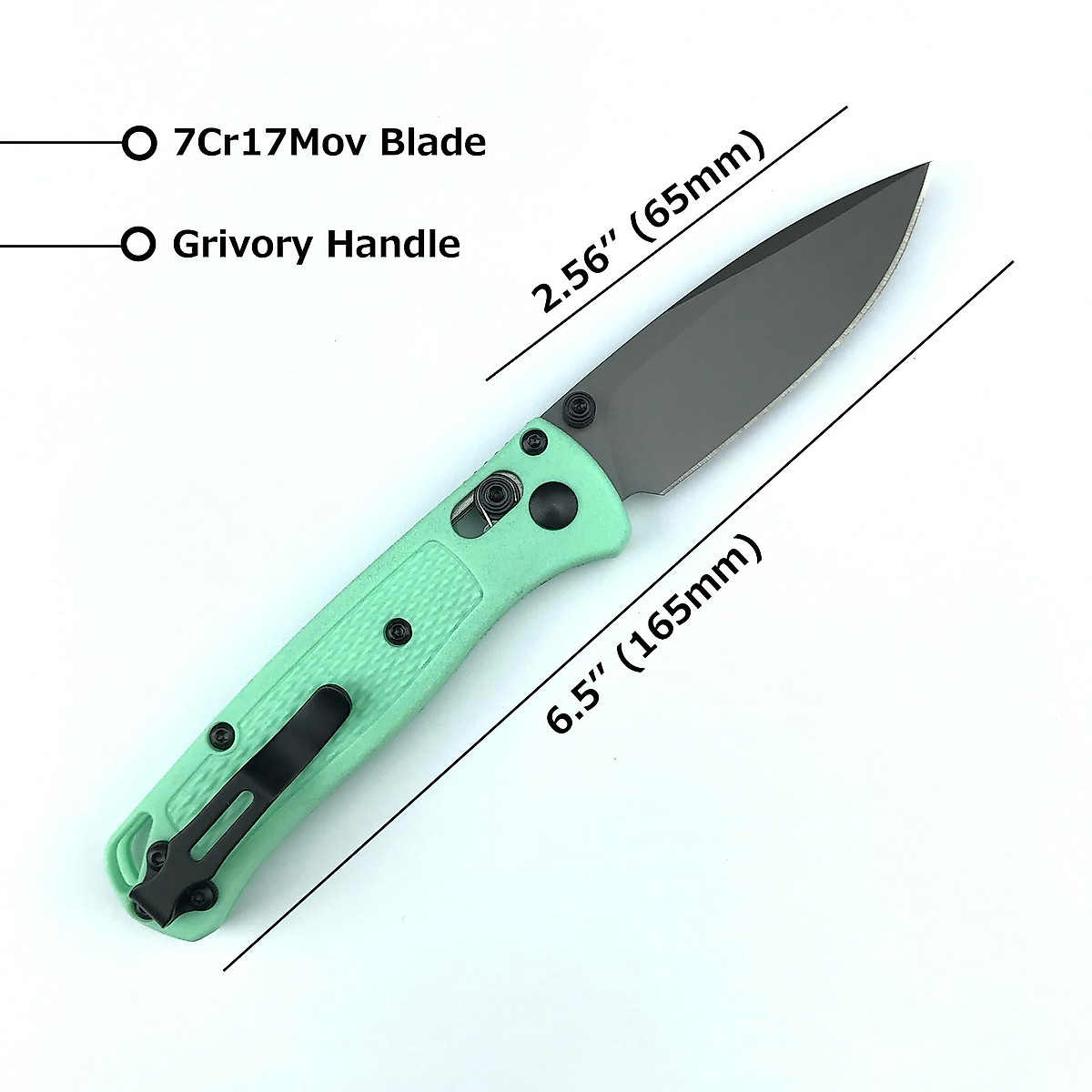 6.5 Inch Manual Open 533 Bugout Pocket Knife, Axis Lock Folding Knife with 2.6 Inch 7Cr17Mov Blade Green Grivory Handle, Folding Pocket Knife with Belt Clip for Camping Hunting