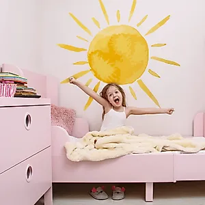 23.62” X 23.62” Watercolor Boho Sun Wall Decals Peel and Stick, PVC Sunrise Wall Stickers, Yellow Sunshine Wall Art Decor for Kids Room Playroom Nursery Bedroom (Boho Sun-1)