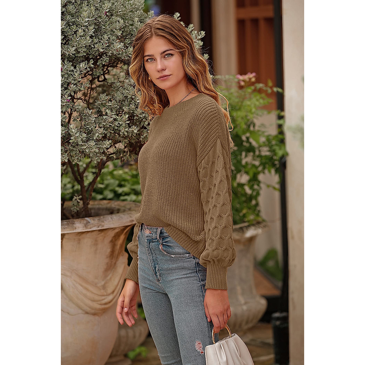 PRETTYGARDEN Women's 2024 Winter Pullover Sweater Casual Long Sleeve Crewneck Loose Chunky Knit Jumper Tops Blouse (Khaki,Small)