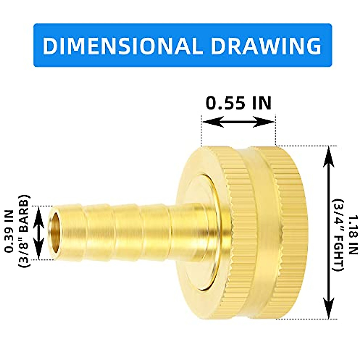 ERGAOBOY 6 Pcs 3/8 Barb To 3/4 Female GHT Thread Swivel Brass Garden Hose Pipe Connector With Clamps,Fit For Garden Hose Repair
