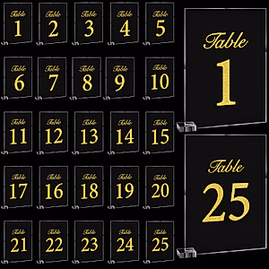 25 Pcs 5 x 7 Inch Acrylic Wedding Table Numbers 1-25 with Stand Clear Acrylic Table Number Holder Printed Numbers Table Place Signs Decoration for Wedding Reception Event Party Restaurant