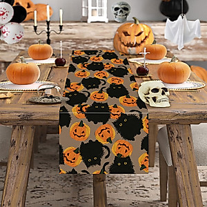 Halloween Table Runner Black Cat Pumpkins Seasonal Kitchen Dining Table Home Outdoor Party Decorations 13x72 Inch