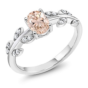 Gem Stone King 925 Sterling Silver 7X5MM Oval Gemstone Birthstone Twisted Olive Branch Leaf Vine Band Wedding Ring For Women | Available In Size 5, 6, 7, 8, 9