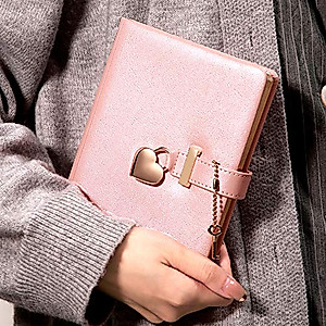 Heart Shaped Lock Diary with Key for Girls PU Leather Cover Journal Personal Organizers Secret Notebook for Women, B6 Size 5.3x7 inch, Pink