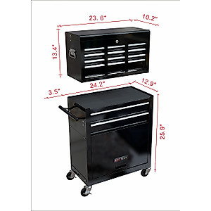 8 Drawer Rolling Tool Chest with Wheels, High Capacity Tool Storage Cabinet & Tool Box Cart, Lockable Rolling Tool Chest with Drawers, Toolbox Organizer for Garage Warehouse Workshop - Black