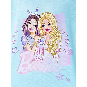 INTIMO Barbie Little Girls' Barbie Doll Unicorn Love Shirt and Shorts 2 PC Pajama Set (10/12)