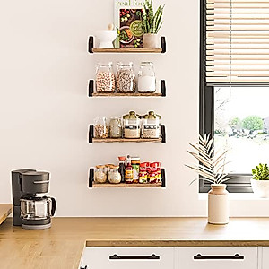 Wallniture Braga Floating Shelves for Wall Decor, Bookshelf Living Room Decor, Bathroom Organizer & Wall Shelves, Kitchen Organization, Burnt Finish Set of 4