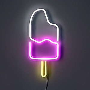 Isaac Jacobs 18” x 8” inch LED Neon ‘White & Pink IceCream Popsicle‘ Wall Sign for Cool Light, Wall Art, Bedroom Decorations, Home Accessories, Party, and Holiday Décor: Powered by USB Wire (POPSICLE)