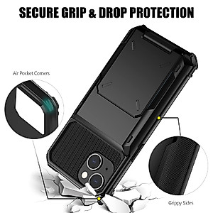 Nvollnoe for iPhone 13 Case with Card Holder[Store 5 Cards] Dual Layer Heavy Duty Shockproof iPhone 13 Wallet Case with Hidden Card Slot Large Storage Case for iPhone 13(Black)