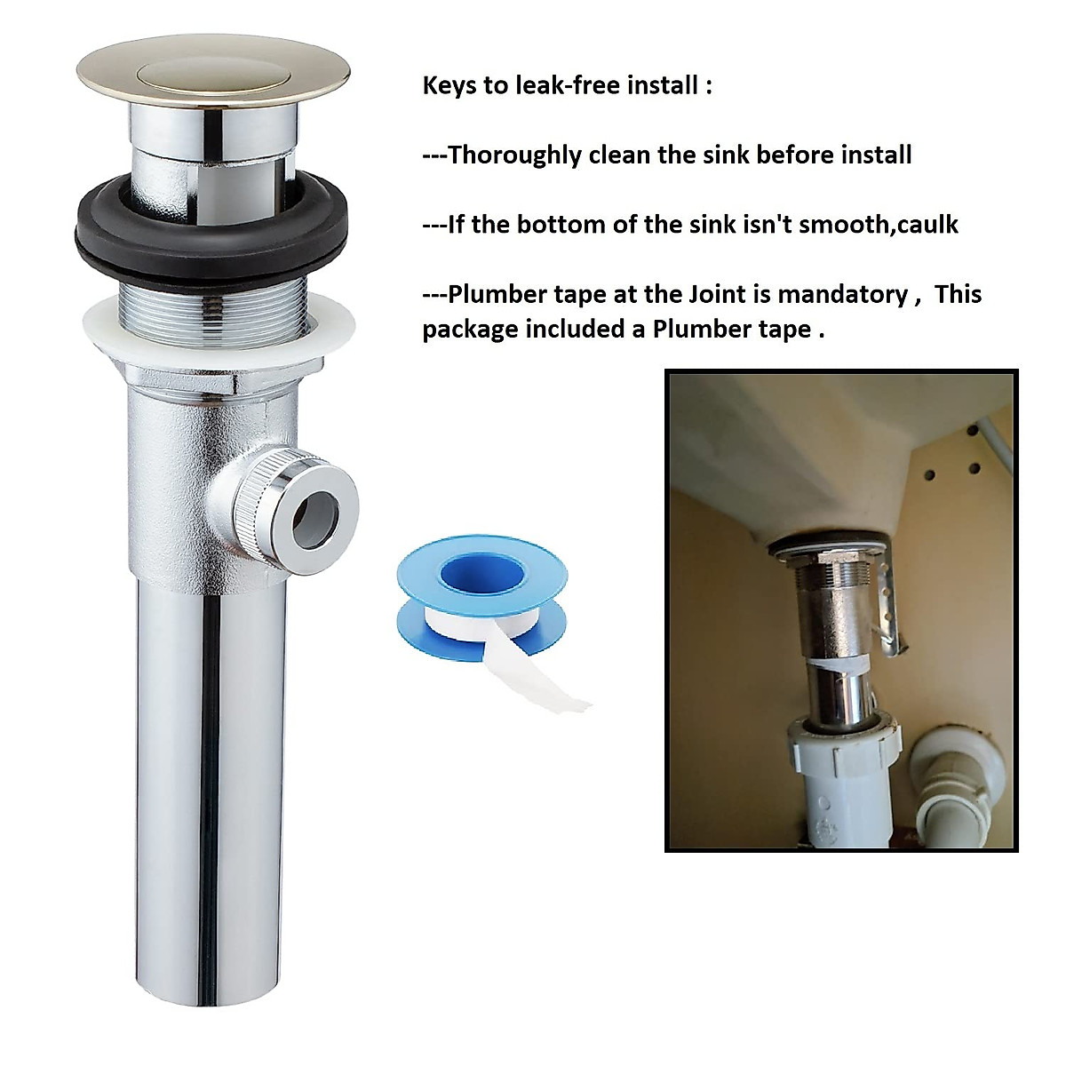 Artiwell Sink Pop-Up Drain Stopper Assembly with Lift Rod and Overflow, Solid Brass Lavatory Pop Up Drain Assembly for Bathroom Vanity Sink, All Brass Construction (Brushed Nickel)