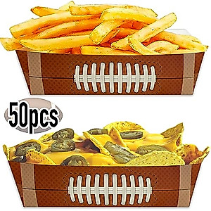 Football Disposable Paper Trays| (50 pcs) Fair Food Boats Concession Snacks| Carnival Nachos, Chips Serving Basket| Football Theme Paper Food Tray| Big Game Snack Tray| Football Party Baskets|BASHOUT