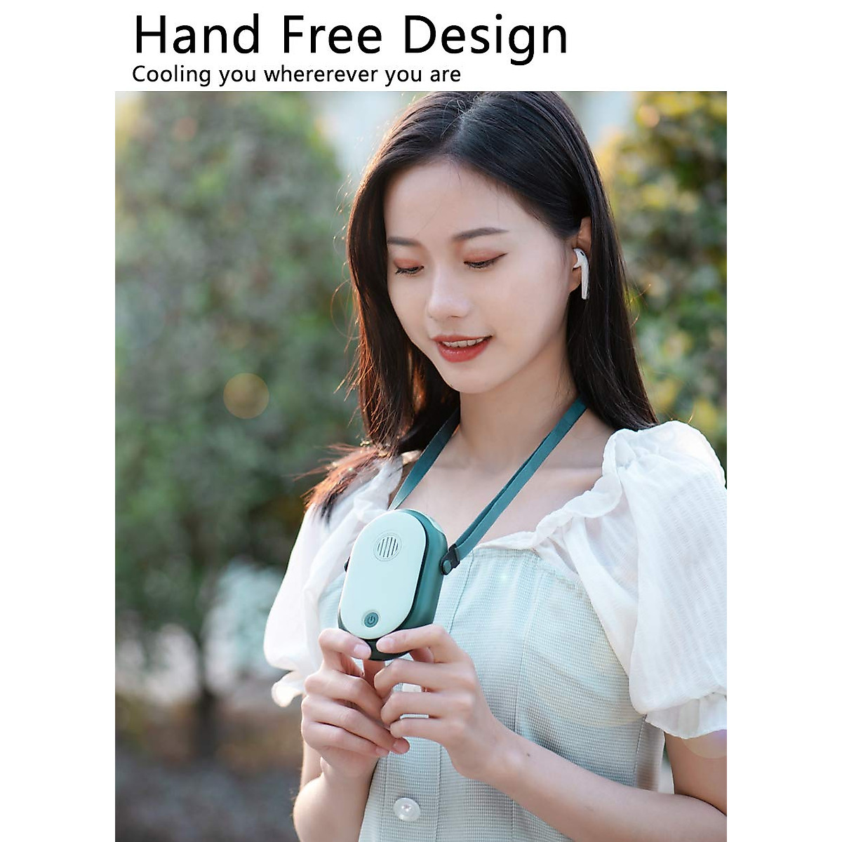 Portable Hanging Neck Fan Wearable Personal Handheld Fan Battery Operated USB Rechargeable 3 Speed Mini Handheld Air Cooling Necklace Fan for Women Eyelash Makeup Camping Outdoor (D-green)