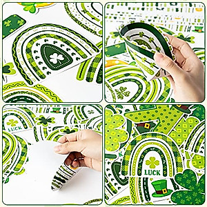 BeYumi 91Pcs Lucky Bulletin Board Decorations Set Green Shamrock Lucky Boho Rainbow Cutouts Scalloped Bulletin Board Trim Borders Classroom Homeschool Chalkboard Wall Decor Party Supplies