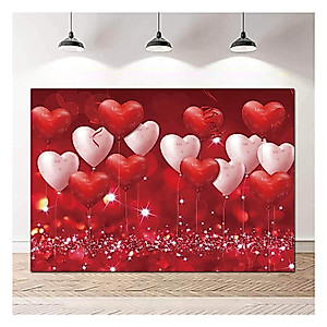 Red Hearts Balloons Love Valentine's Day Theme Photography Backdrops 7x5ft Wedding Anniversary Wedding Bridal Shower Mother's Day Photo Background Couple Studio Portrait Pictures Shoot Props Vinyl