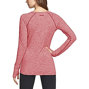 TSLA Women's Long Sleeve Shirts, Lightweight Crewneck Yoga Workout Tops, Athletic Sports Performance Running T-Shirts, Stretch Crew Spacedye Dusty Rose, X-Large