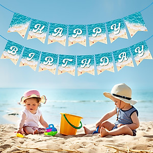 Beach Birthday Banner Garland Decorations for Hawaiian Aloha Luau Beach Pool Barbecue Party Beach Ball Happy Birthday Party Favor Supplies