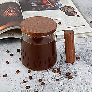 COMI Glass Coffee Mugs, Clear Coffee Mugs with Walnut Lid&Handle，Wide Mouth Extra Large Capacity Cup, Perfect for Latte, Mocha, Cappuccino, Tea and Juice, Microwave Safe(15oz/450ml)