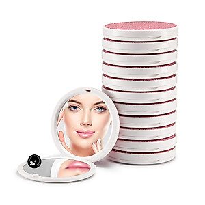 Getinbulk Compact Mirror Bulk, Set of 12 Double-Sided 1X/3X Magnifying PU Leather Round (Pink, 2.7 in Diameter)