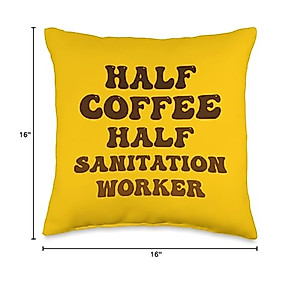Funny Waste Management Worker Gifts Funny Sanitation Worker and Coffee Lover Apparel Throw Pillow, 16x16, Multicolor