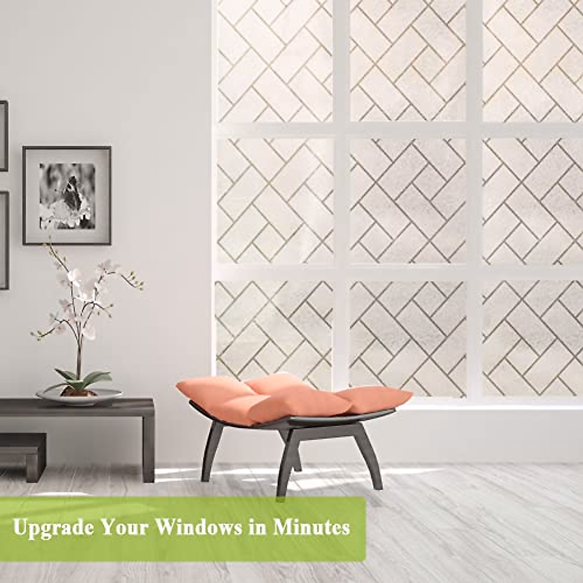 Privacy Window Film Frosted Stained Glass Door Film Decorative Static Cling UV Blocking Non-Adhesive Window Covering Stickers Tints for Home Shower Office,17.5 inches by 78.7 inches