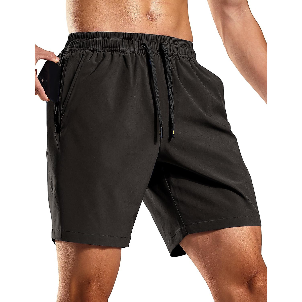 MIER Men's Workout Running Shorts 7 Inch Lightweight Athletic with Zipper Pockets No Liner Quick-Dry Gym Active Shorts Black, M