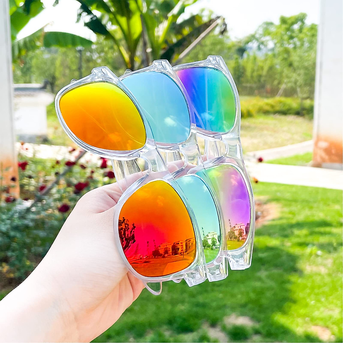 Pibupibu Neon Colors Mirrored Lens Party Favor Supplies Unisex Sunglasses Pack of 8 (Trans Mirrored)
