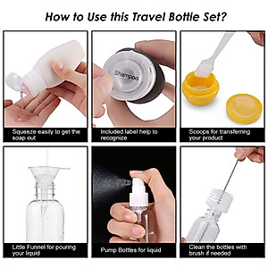 Beveetio 18 Pack Travel Bottles TSA Approved Containers,3oz + 2oz Leak Proof Travel Accessories Toiletries,BPA Free Silicone Squeezable Travel Tubes for Cosmetic Shampoo Conditioner Lotion Soap