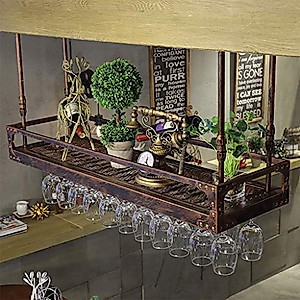 European Hanging Red Wine Glass Rack Upside Down Wine Rack Bar Wrought Iron Goblet Rack Creative Wine Cabinet Decoration Hanger J115, PIBM, Bronze, 80 * 35cm
