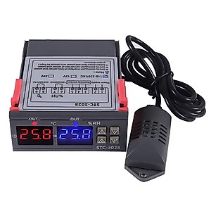 STC-3028 AC 110-220V 10A Digital Temperature Controller Dual Display Thermostat Thermoregulator Heating Cooling Switch Digital Hygrometer with SHT20 Probe (AC 110-220V)