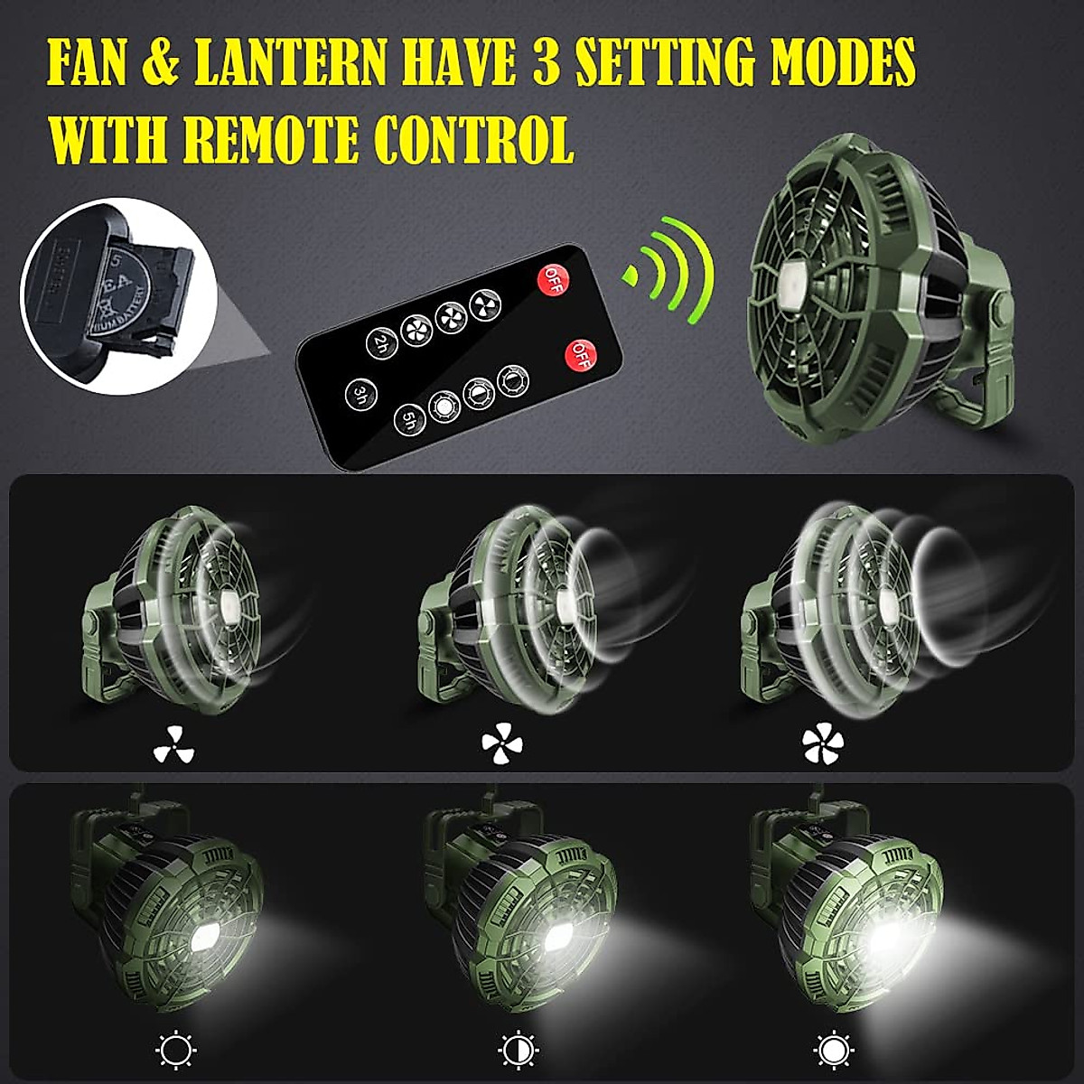 ayamaya Cmping Fan + 4 Person Pop Up Tent, Waterproof Tent & Rechargeable Tent Fan with LEDs Remote Control for Camping