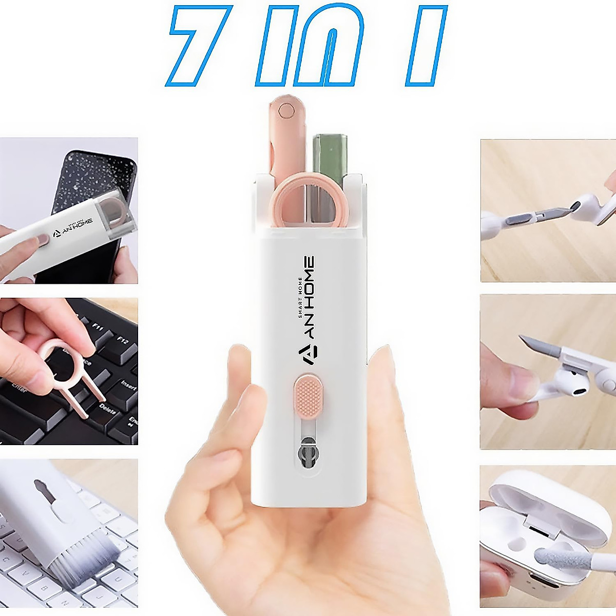 AnHome Keyboard Cleaner Kit Cleaning Tool 7 in 1 for Airpod iPhone MacBook Laptop Monitor Computer Keyboard Brush, Apple Airpods Cell Phone Earbud PC iPad and Electronic Screen Cleaners
