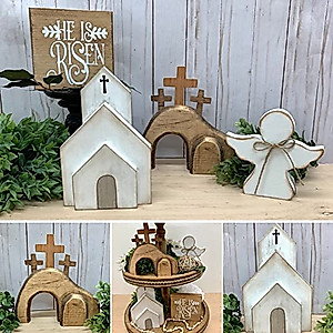 Jesus Easter Tiered Tray Decor Puzzle Statue Wooden Easter Nativity Set Easter Nativity Scene for Farmhouse Holiday Table Decor