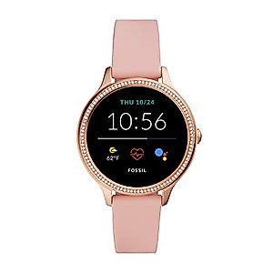 Fossil 42mm Gen 5E Stainless Steel and Silicone Touchscreen Smart Watch, Color: Rose Gold, Pink (Model: FTW6066)