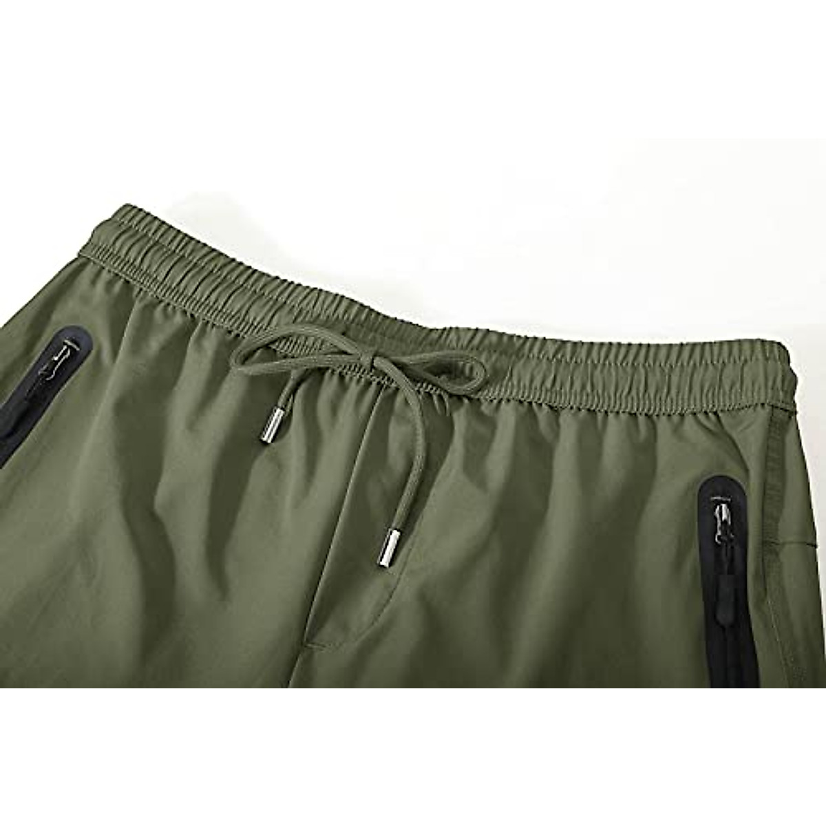 BASUDAM Men's Athletic Pants Thin Lightweight Quick Dry Zipper Pockets Outdoor Sports Pants for Running Jogging Hiking Army Green L