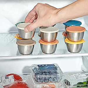 YBOBK HOME 6 Pack Salad Dressing Container To Go, 2.5oz Small Condiment Containers With Silicone Leakproof Lids, Reusable 18/8 Stainless Steel Sauce Container For Bento Lunch Box, Picnic and Travel