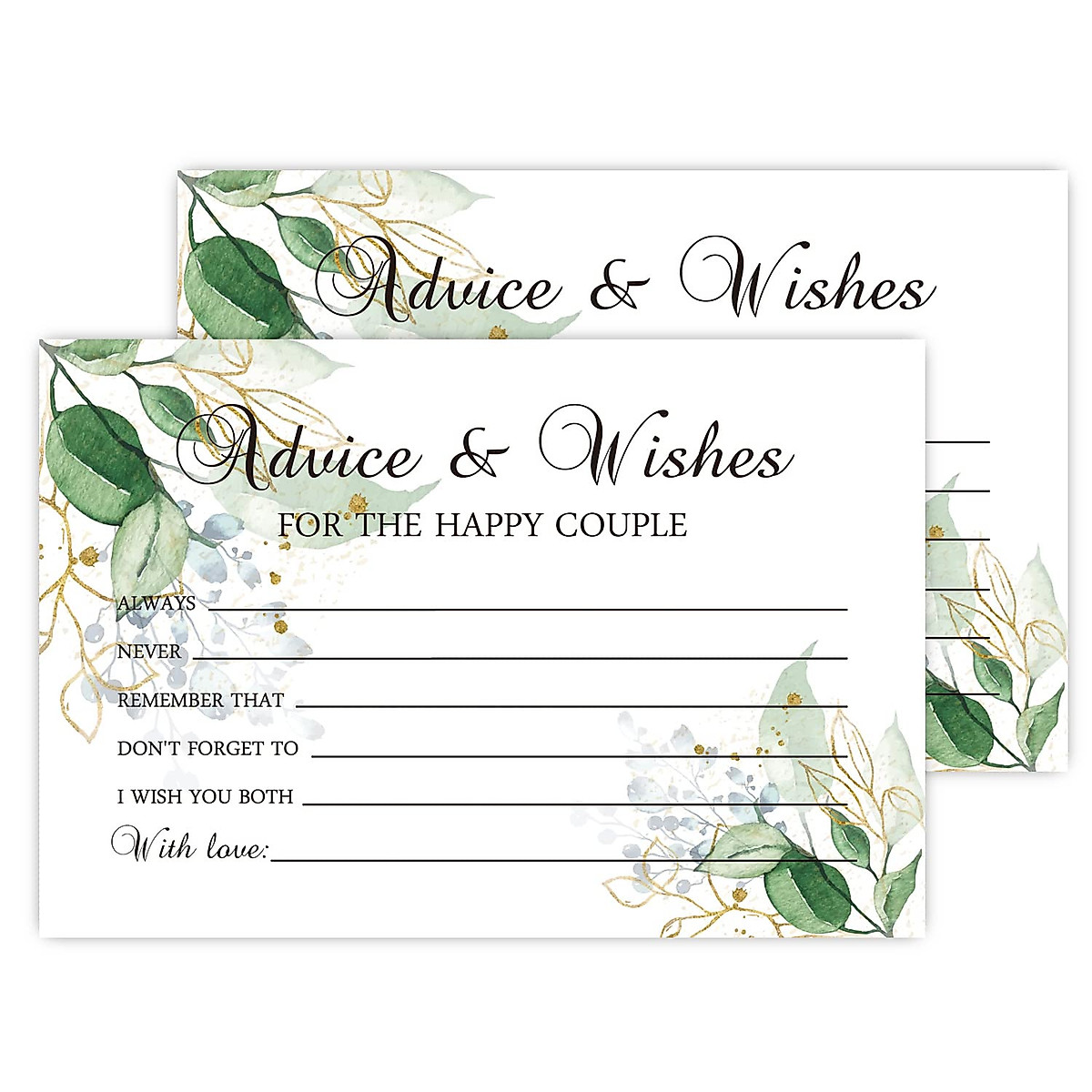 FARHTINANFX Greeting Card, 50 Wedding Advice and Wishes Cards for The Happy Couple, Bride and Groom, 4x6 inches, Rustic Green Leaves Design