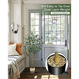 Kayfia Artificial Olive Tree 4.3FT Tall Fake Tree Silk with Rope Woven Basket Free Snowflake Light Strip and Olive Branches Tall Faux Plants for Modern Office Living Room Entryway Home Decor Indoor